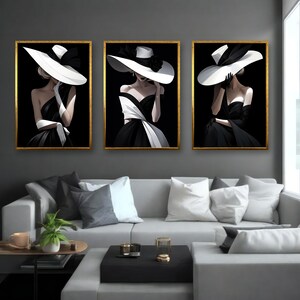 Symbols of Chic: Modern Women Portraits, Set of 3 Canvas Paintings ...
