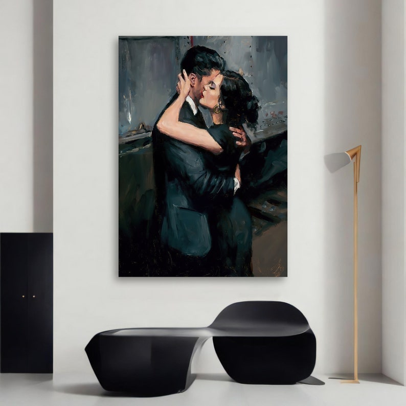 Romantic Moments: Dancing Couple Canvas Painting - Modern Wall Decor ...