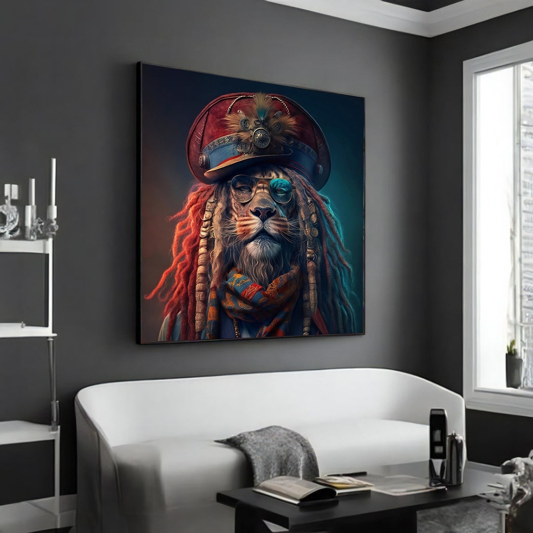 King of the Seas: Captain Lion Portrait Canvas Painting, Animal Wall ...