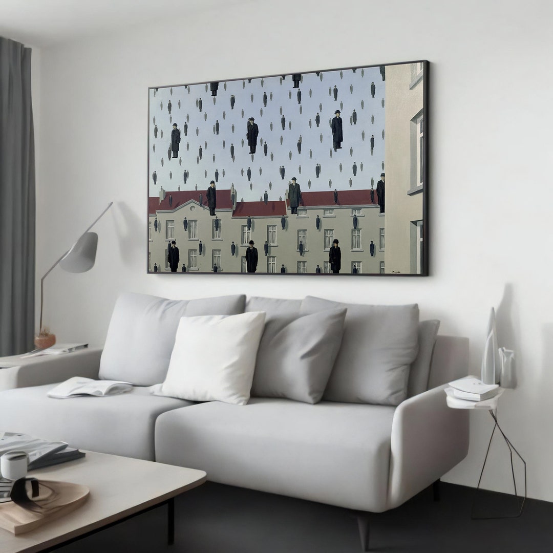 René Magritte - Men in Golconda Canvas Painting, Surreal Wall Art ...