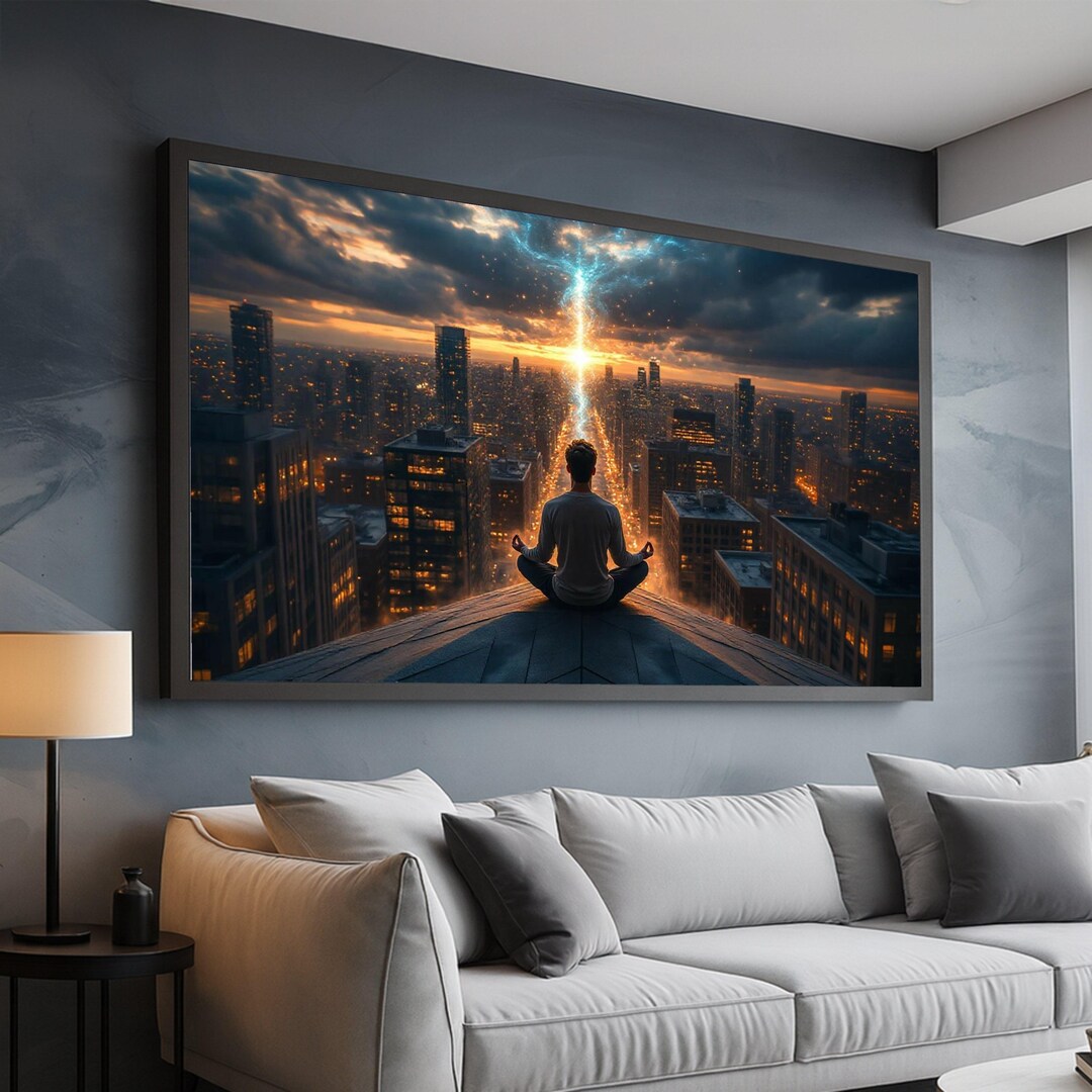 Urban Meditation Scene, City Skyline Canvas, Inspirational Wall Art ...