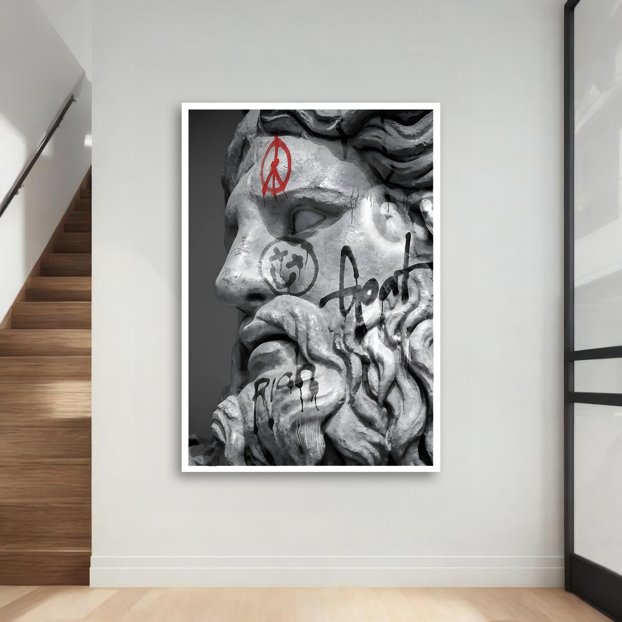 Classic and Modern Zeus Statue Graffiti Art Print, Canvas Wall Decor ...
