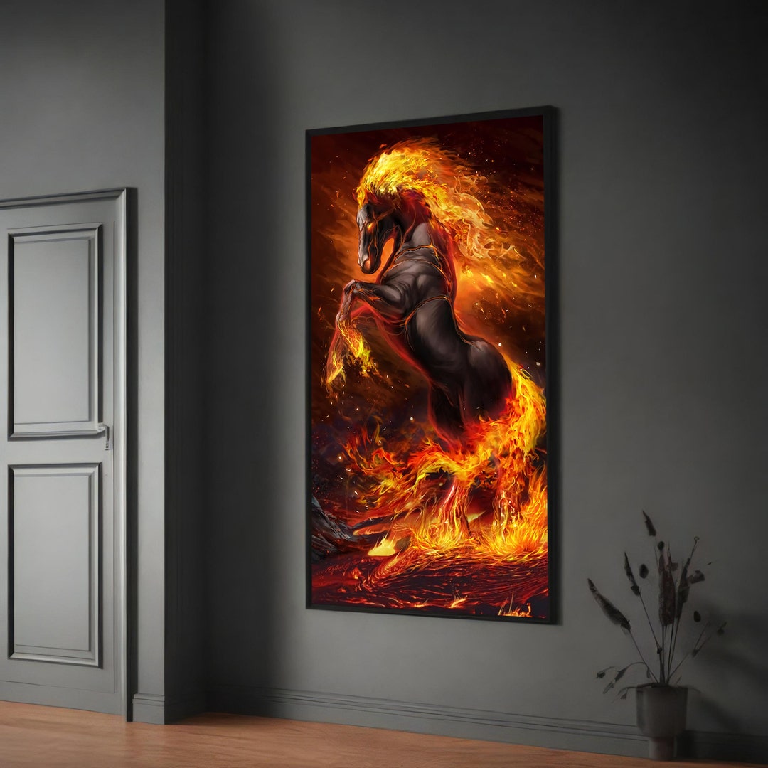 Rising From Hell: Fire Horse Canvas Painting, Animal Wall Art, Unique ...