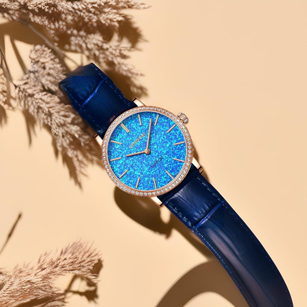 SELENA Blue Swiss Opal Watch With Leather Strap Wrist Watches for Women ...
