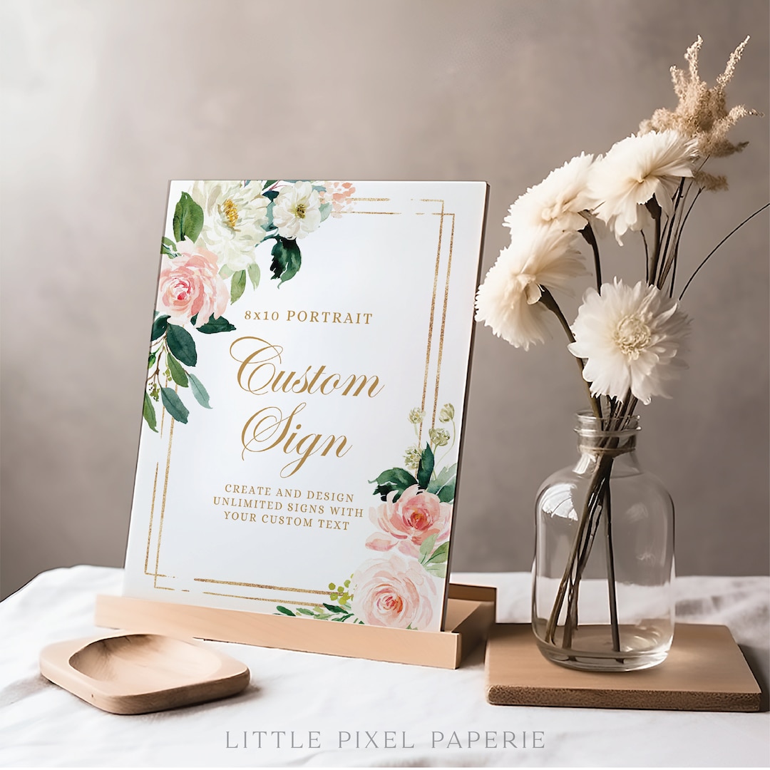 Custom Wedding Sign Template, Floral Rectangle Wedding Sign Kit, Create ...
