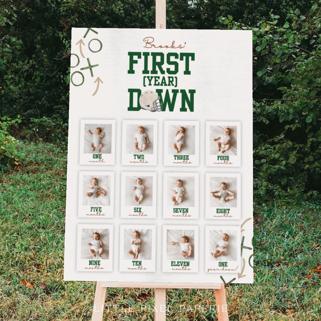 First Year Down 12 Months Birthday Photo Sign, Twelve Monthly Milestone ...