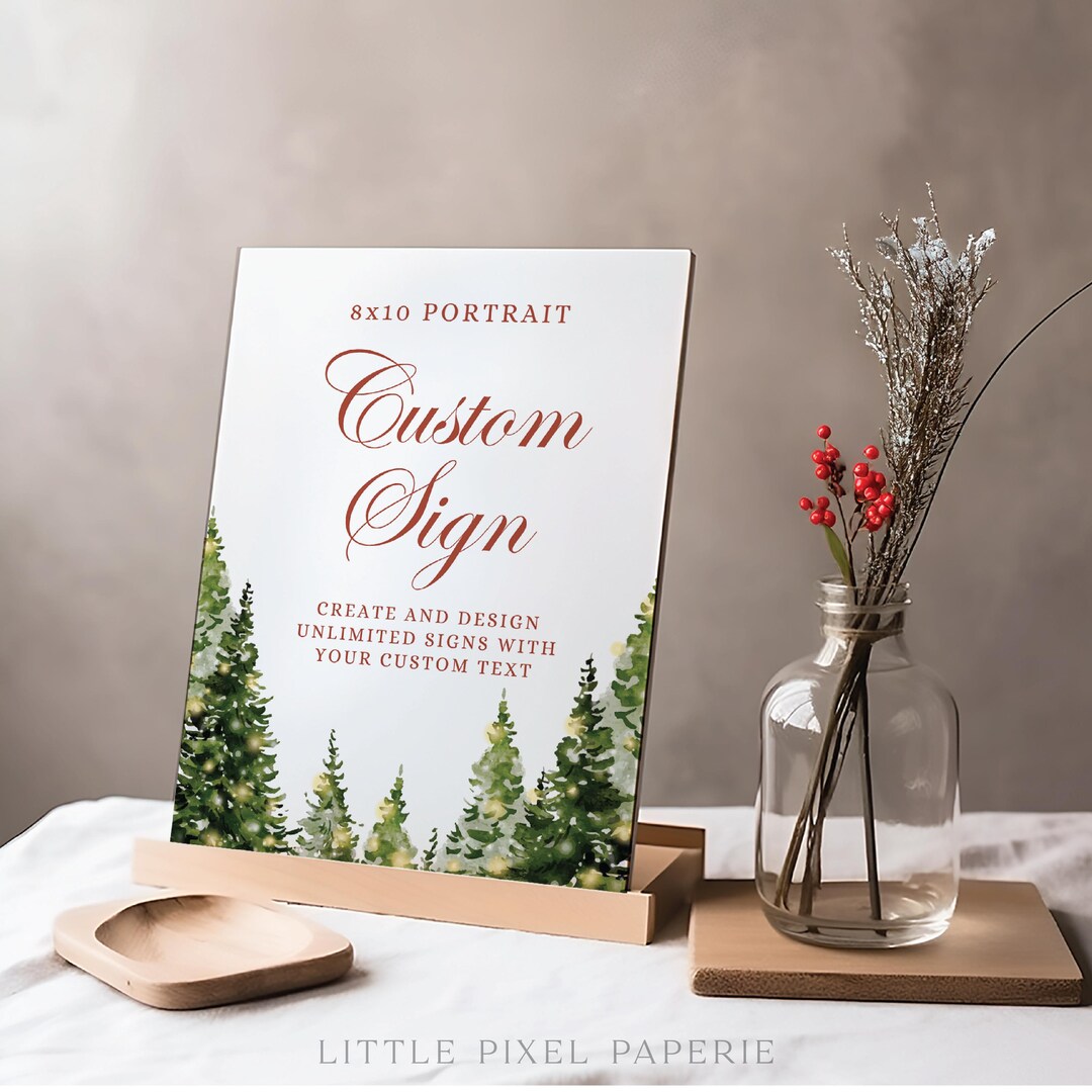 Custom Wedding Sign Template, Christmas Holiday Evergreen Winter Kit ...