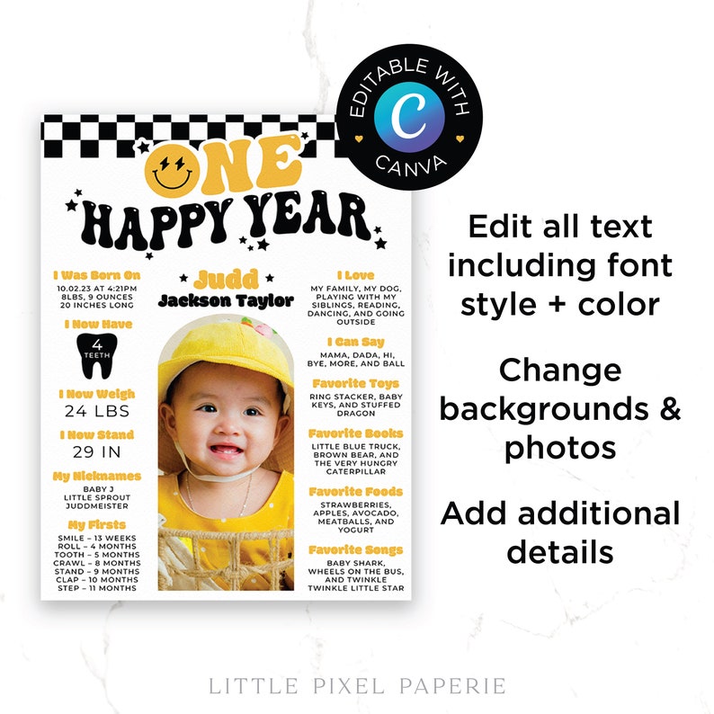 One Happy Dude First Birthday Milestone Sign, 1st Birthday Party Poster ...