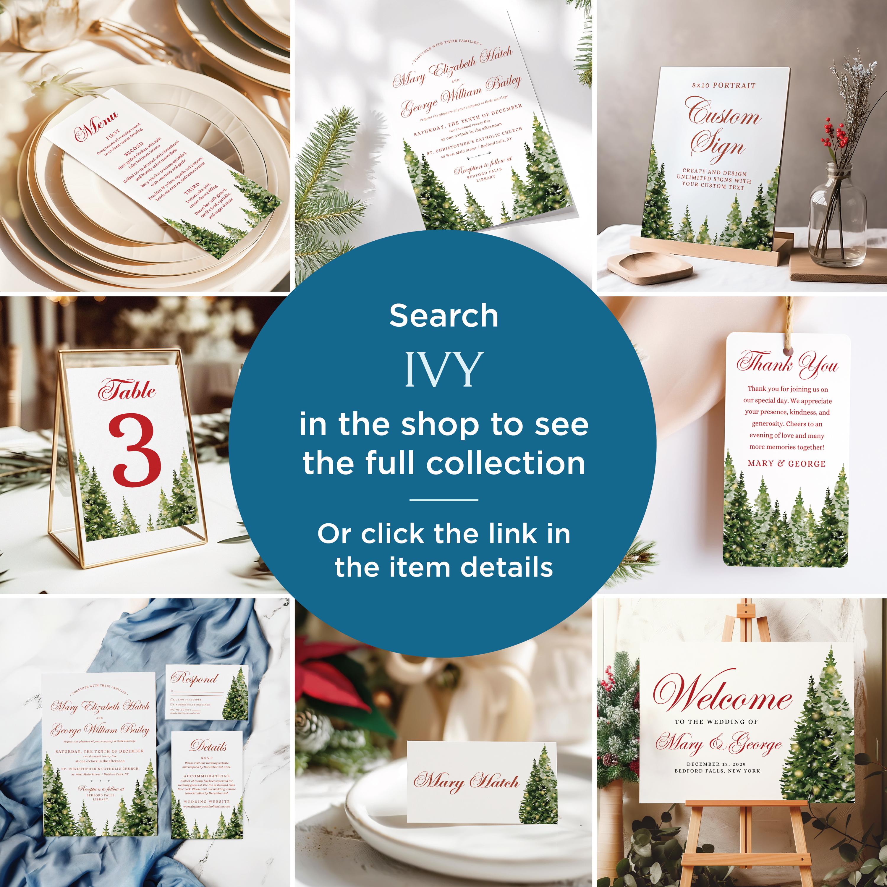 Custom Wedding Sign Template, Christmas Holiday Evergreen Winter Kit ...