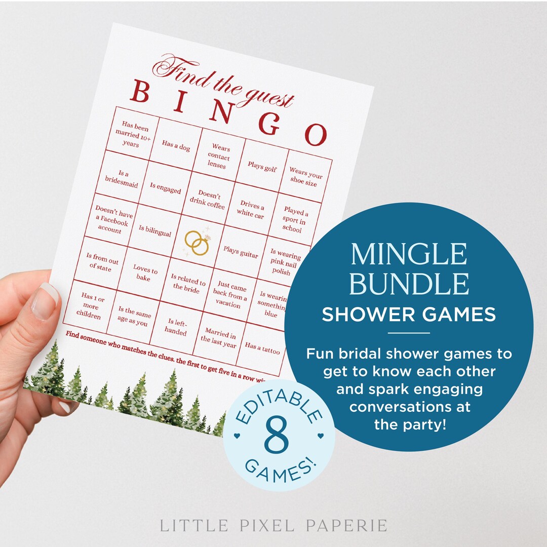 Holiday Mingle Couple Bridal Shower Games Bundle, Evergreen Christmas ...