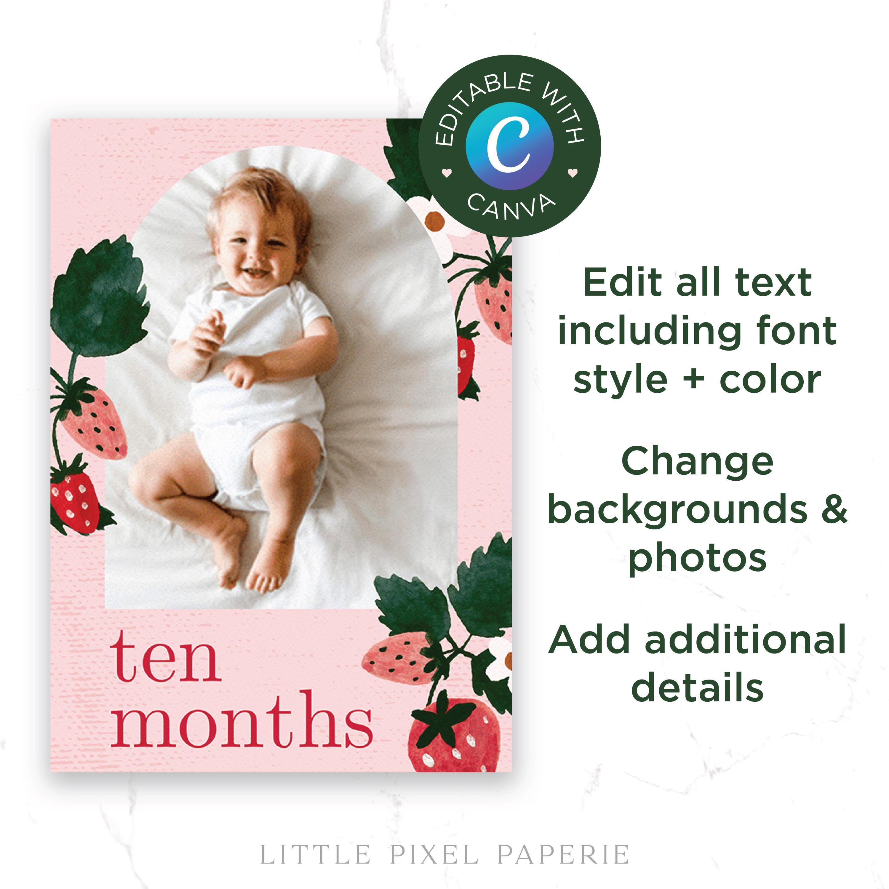 Berry First Birthday Photo Banner, Monthly Milestone Cards, Strawberry ...