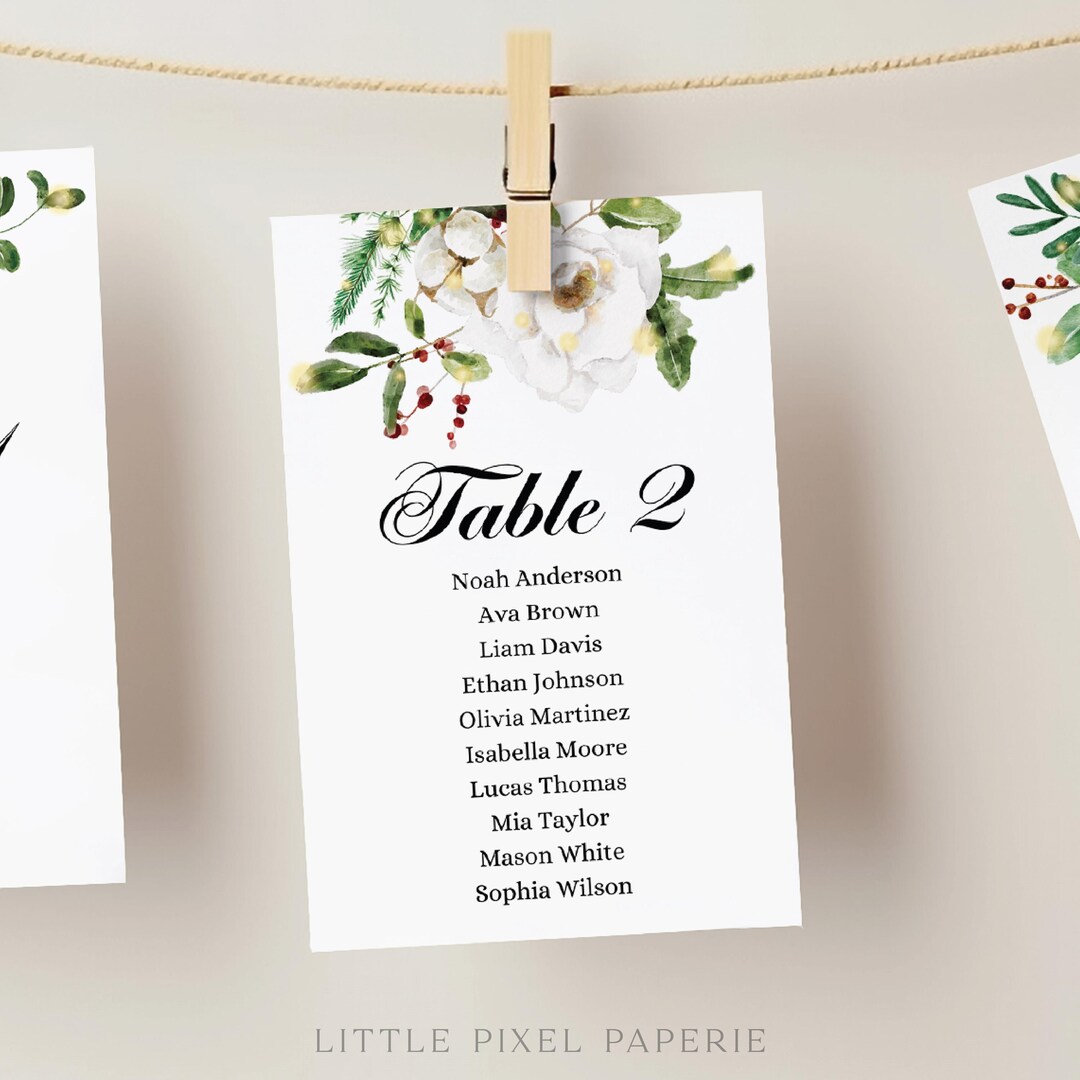 Holiday Wedding Seating Chart Template, Christmas Poinsettia Wedding ...