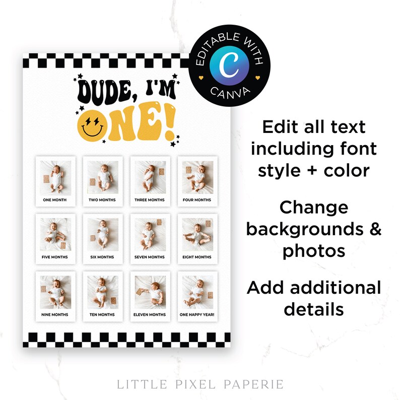 One Happy Dude 12 Months Birthday Photo Sign, Twelve Monthly Milestone ...