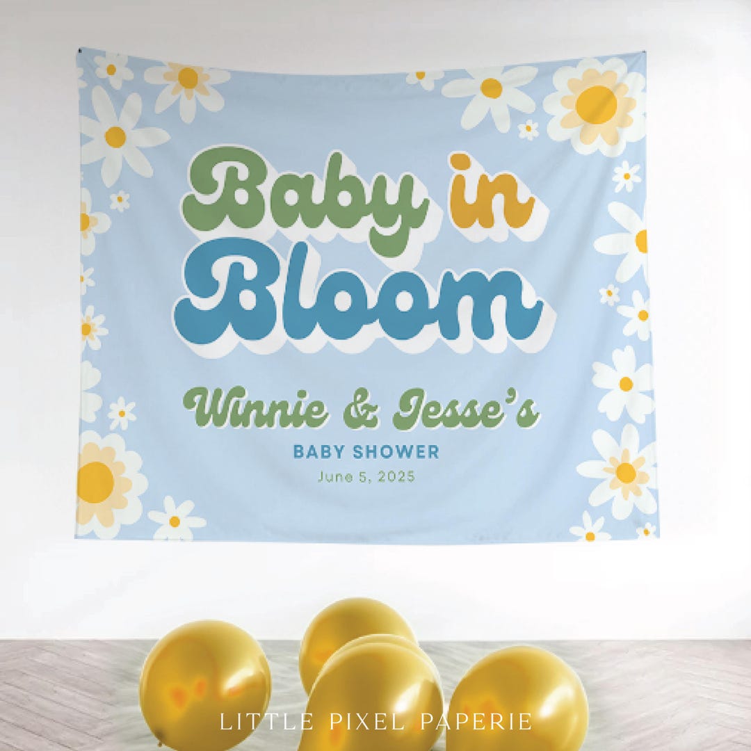 Baby in Bloom Photo Background, Boy Baby Shower Decor Sign, Editable ...