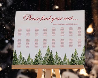 Holiday Wedding Seating Chart Template, Horizontal Christmas Elegant ...