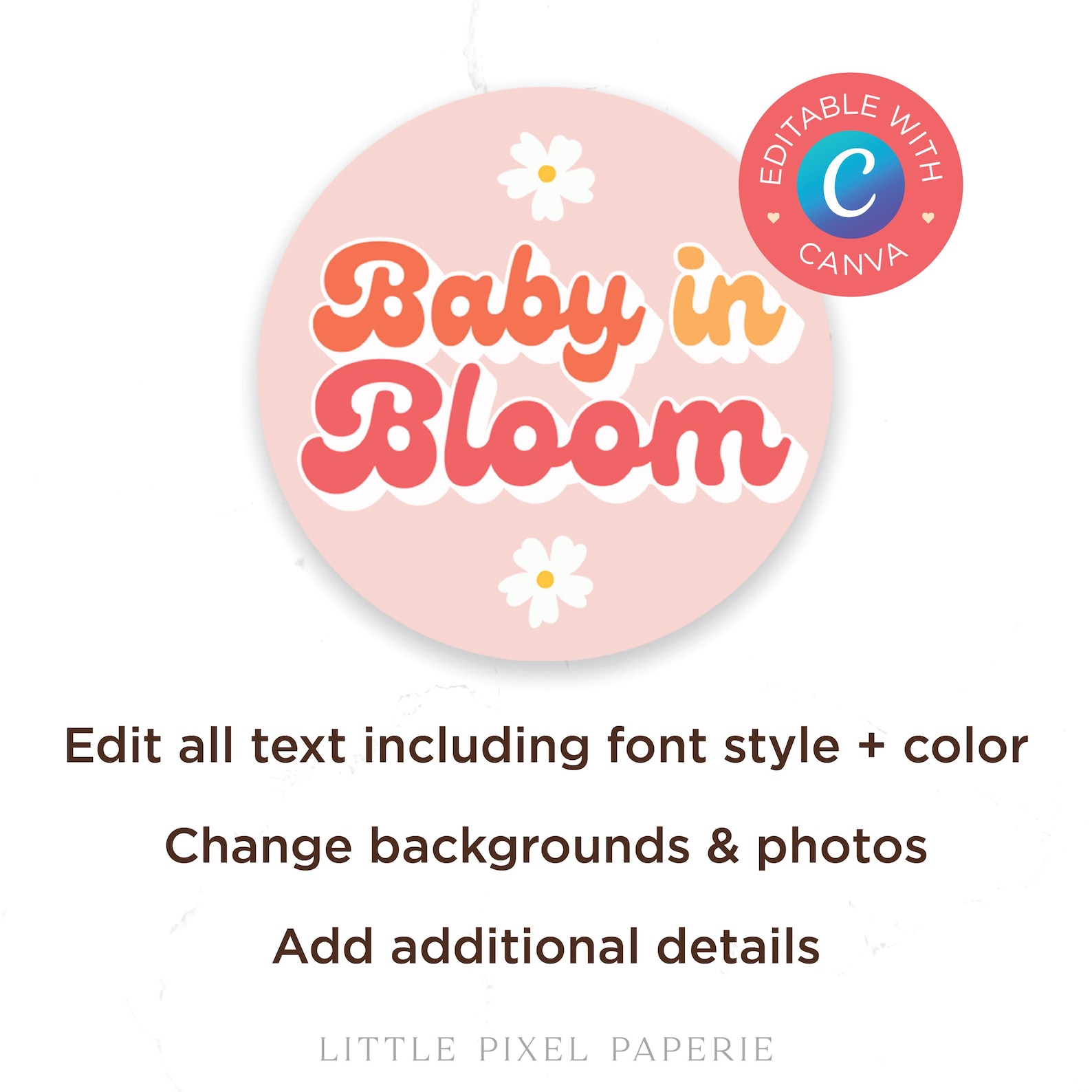 Baby in Bloom Cupcake Topper Template, Spring Baby Shower Decorations ...