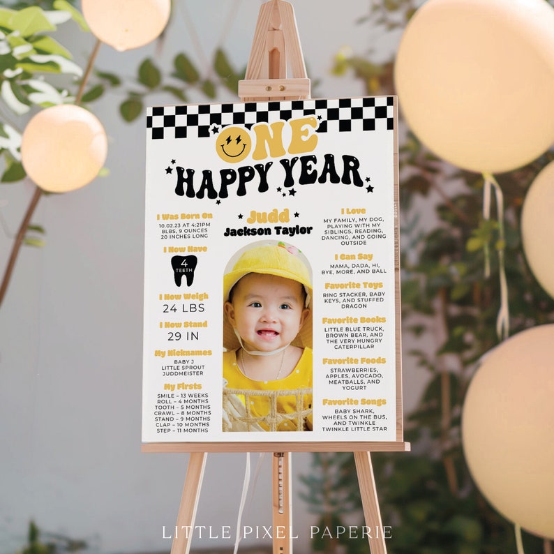 One Happy Dude First Birthday Milestone Sign, 1st Birthday Party Poster ...