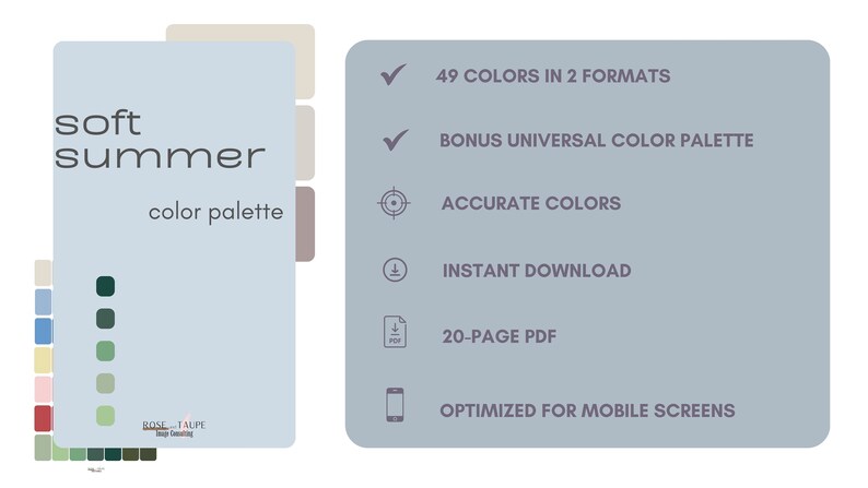 Soft Summer Digital Color Palette Color Analysis Muted Summer Color ...