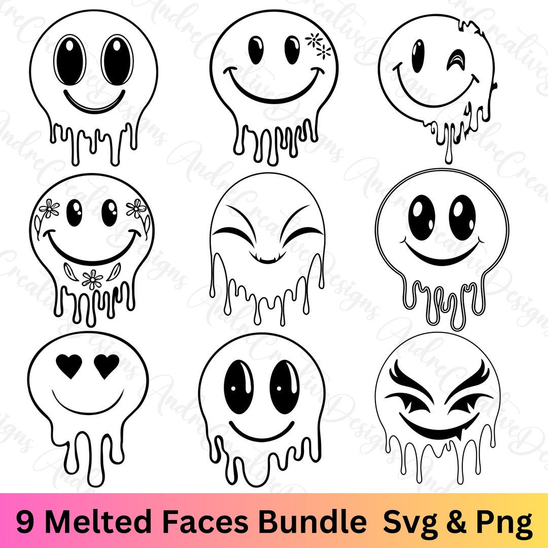 Smiley Face Bundle Svg Happy Face Svg Drippy Smiley Svg Melted Smiley ...