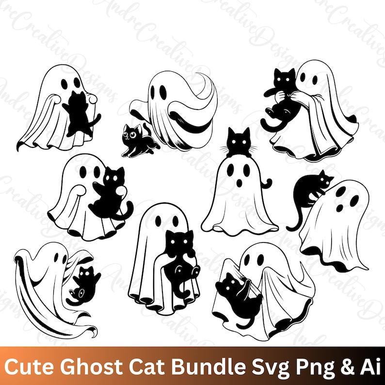 Сute Ghost Cats Bundle SVG | Ghost Cats PNG | Vector for Cricut ...