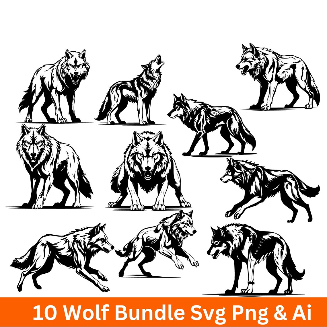 Wolf SVG Bundle | Wild Animal SVG | Animals Illustration Silhouette SVG ...