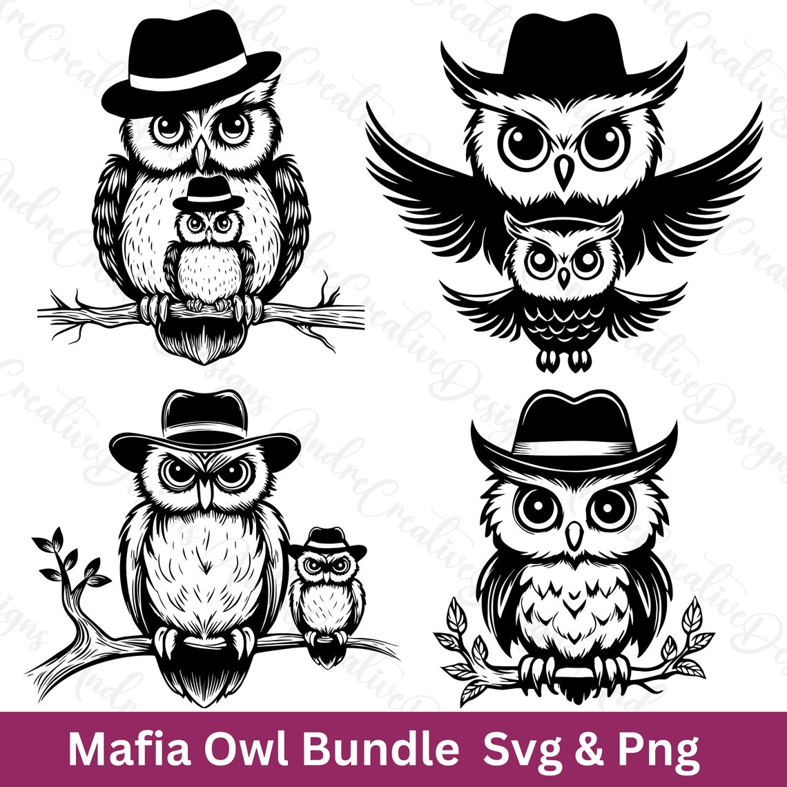 Mafia Owl Bundle Svg | Owl Svg | Owl Png | Owl Clipart | Owl Silhouette ...