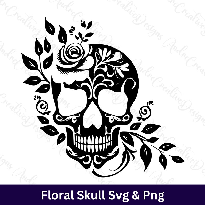 Floral Skull Svg | Skull Clipart | Skull With Flower | Floral Skeleton ...