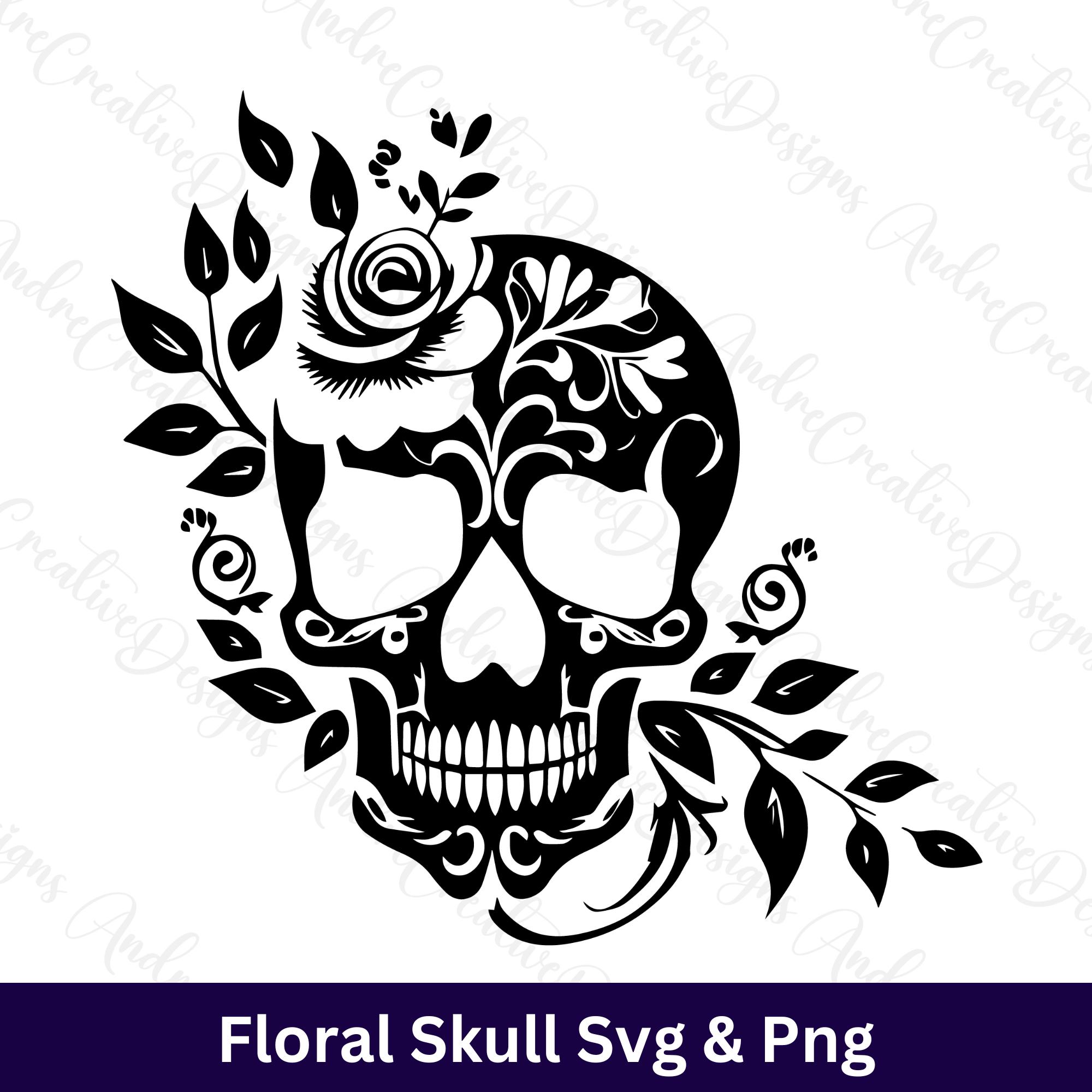 Floral Skull Svg | Skull Clipart | Skull With Flower | Floral Skeleton ...