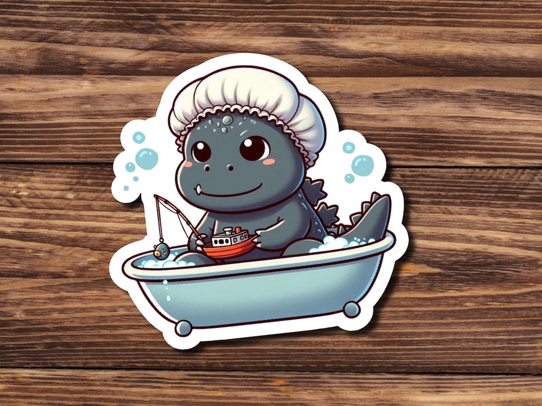 Baby Godzilla Taking a Bath Sticker - Etsy