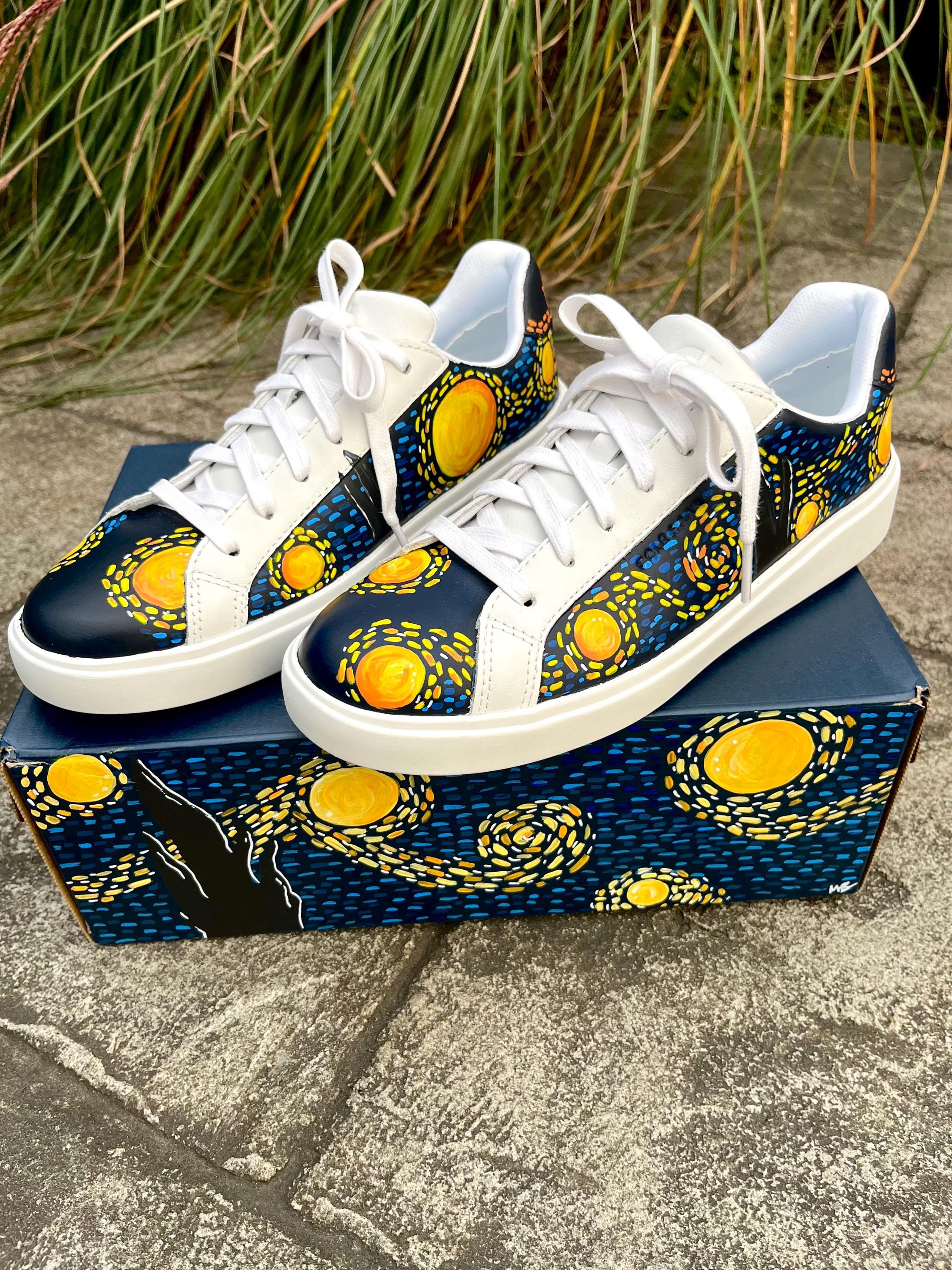 Custom Starry Night Themed Hand Painted Sneakers | Customized Leather ...