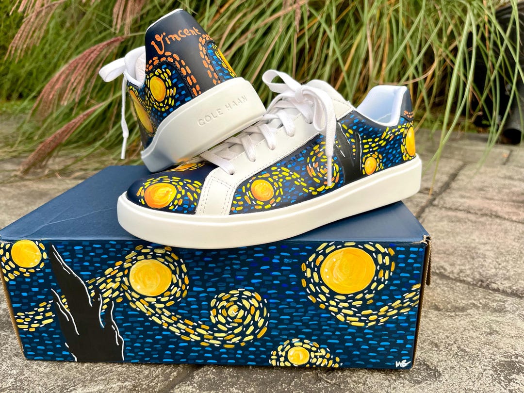 Custom Starry Night Themed Hand Painted Sneakers | Customized Leather ...