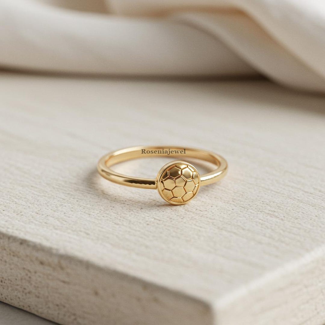Dainty Soccer Ball Ring, Game Day Sports Ring, Minimalist 14K Yellow ...