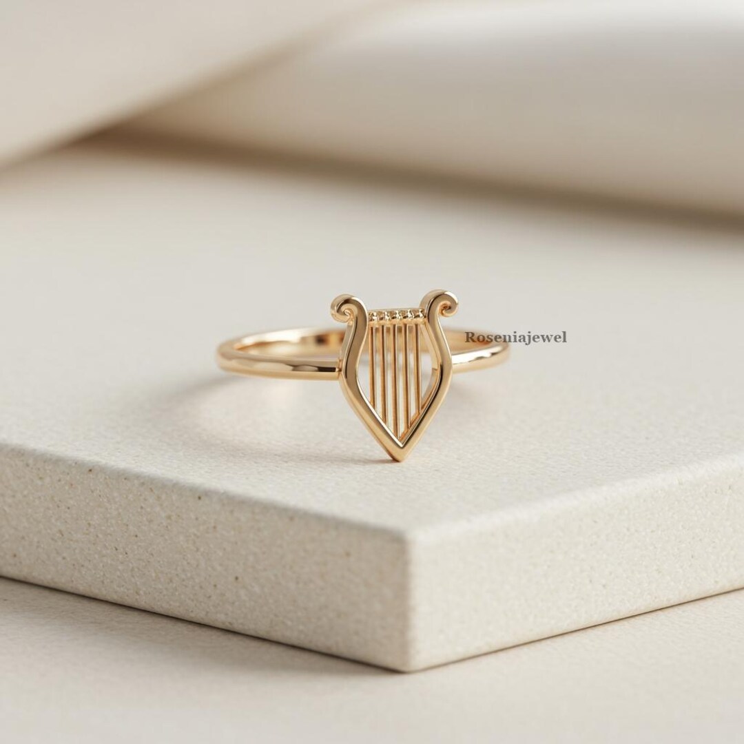 Tiny Harp Ring, Minimalist Harpist Ring, Dainty Musician Engagement ...