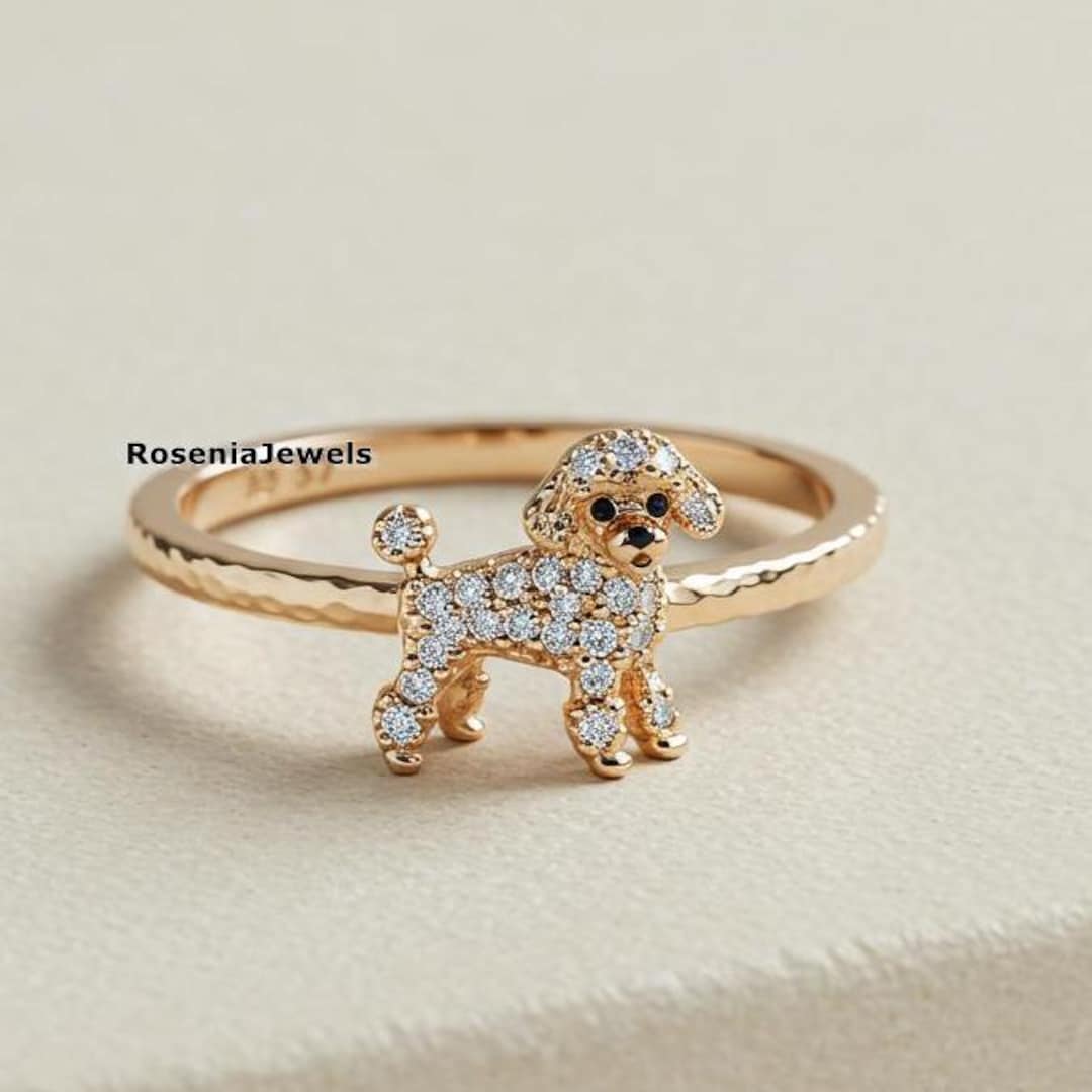 Flat Poodle Inspired Ring, Poodle Dog Charm Ring, Minimalist Poodle ...