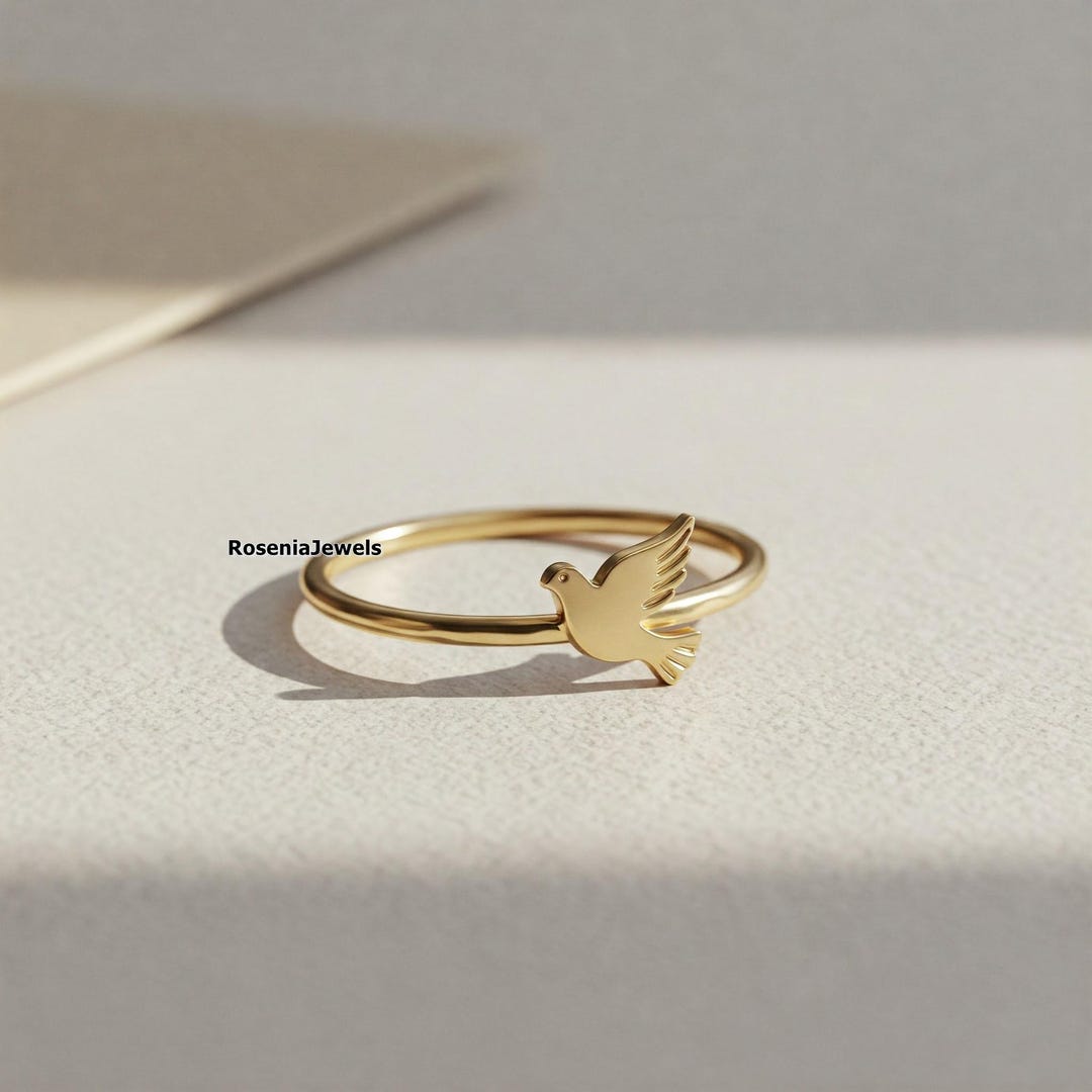 Dainty Gold Dove Ring, Minimalist Dove Ring, Cute Gold Bird Ring ...