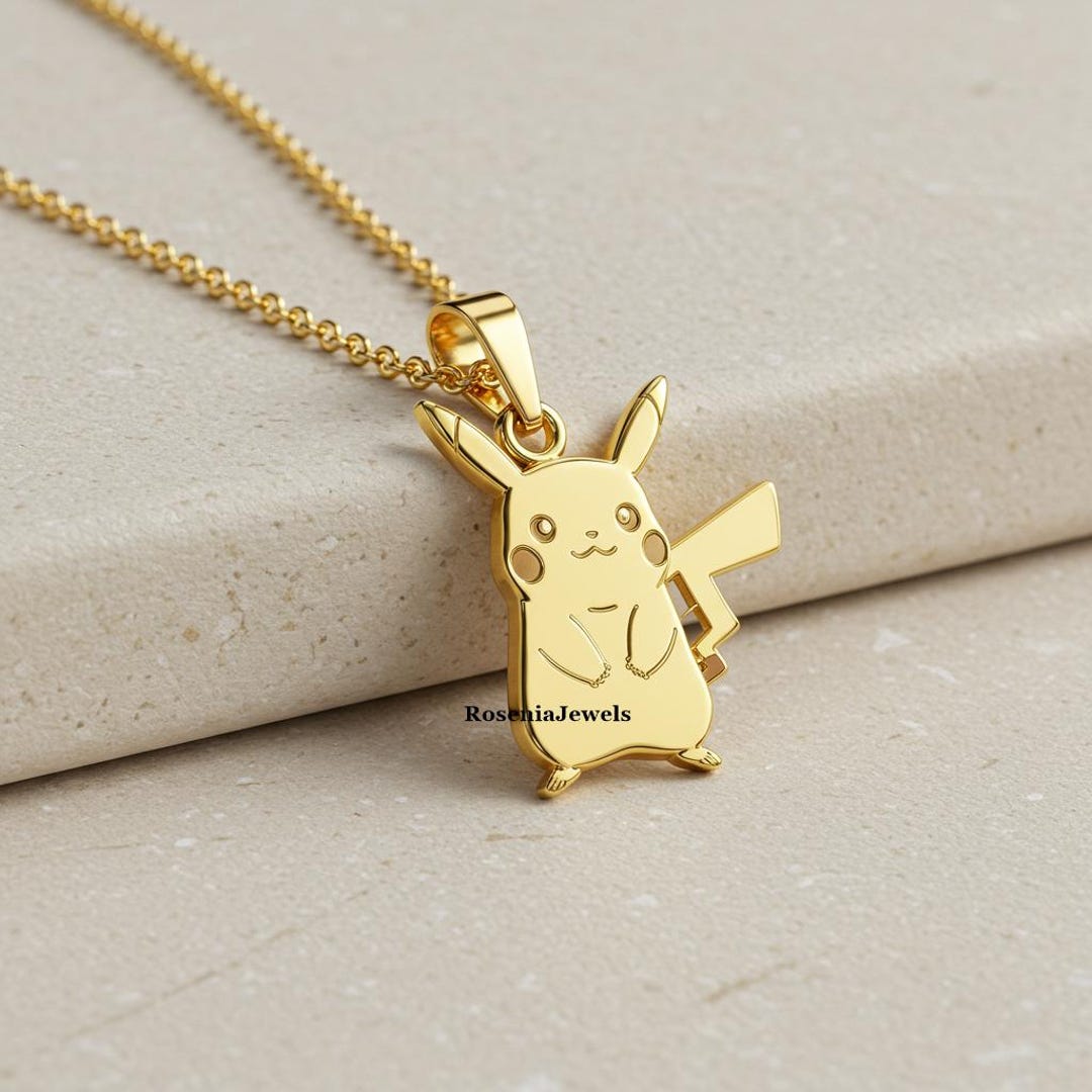 14K Solid Yellow Gold Pokemon Pikachu Pendant | Cute Cartoon Animal ...