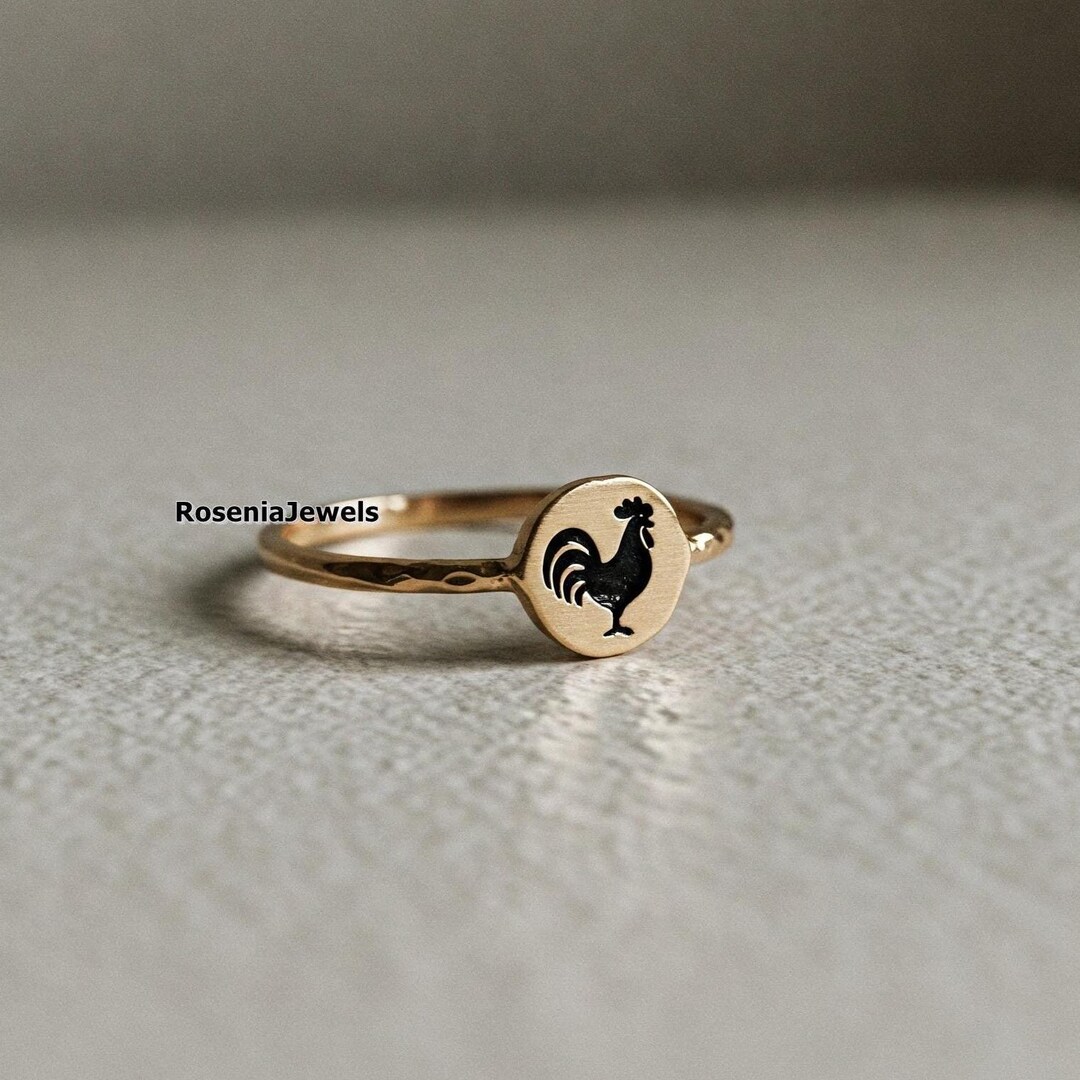 Chicken Engraved Ring, Animal Signet Ring, Rooster Ring, 14K Gold Ring ...