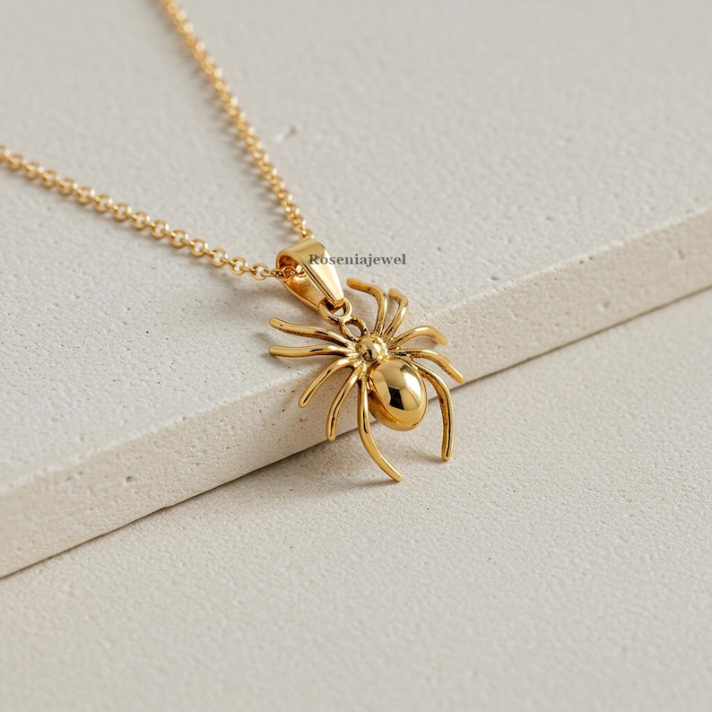 Cute Spider Pendant, Minimalist Tarantula Pendant, 14K Yellow Gold Bug ...
