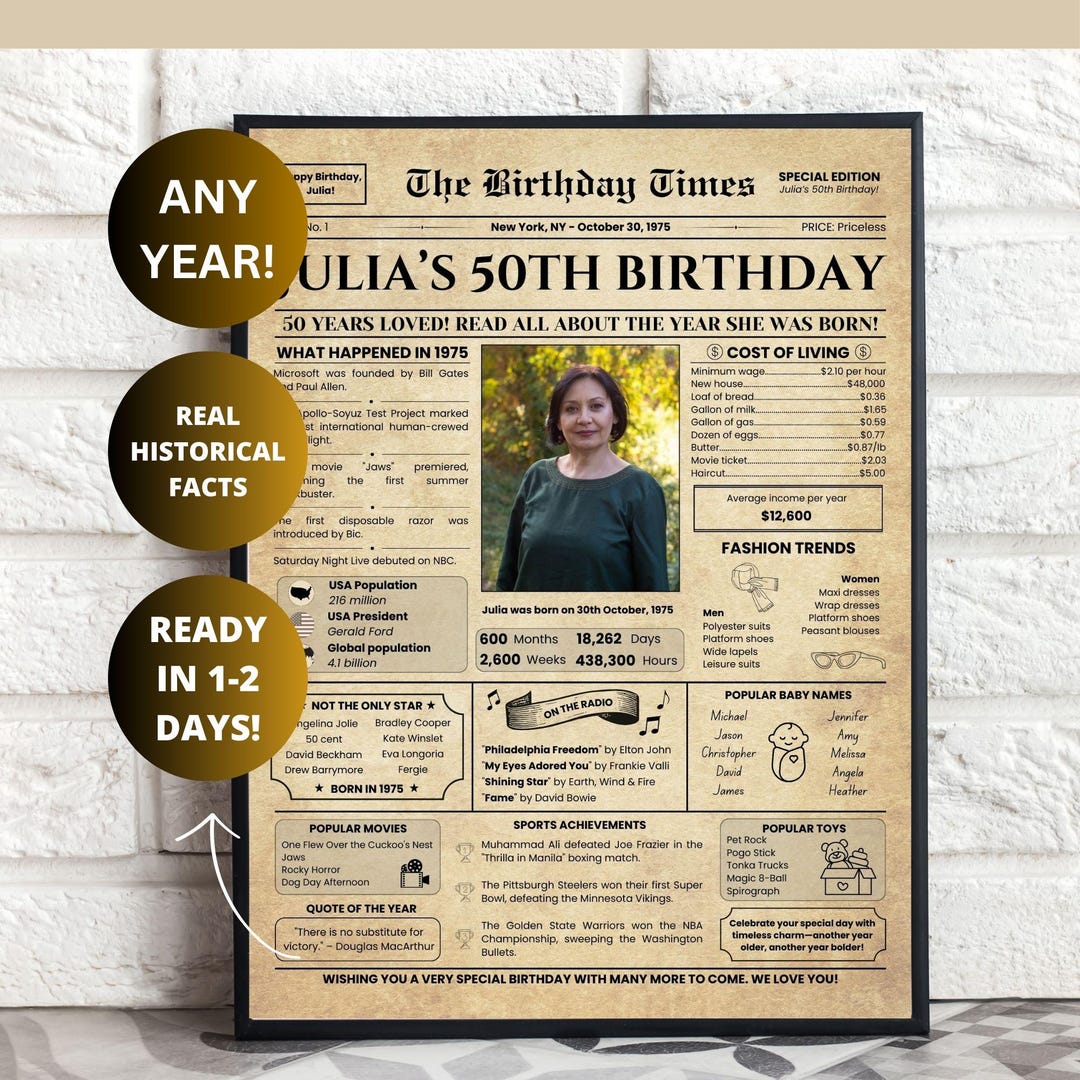 Personalized Birthday Newspaper, Custom Birthday Front Page, Birthday ...