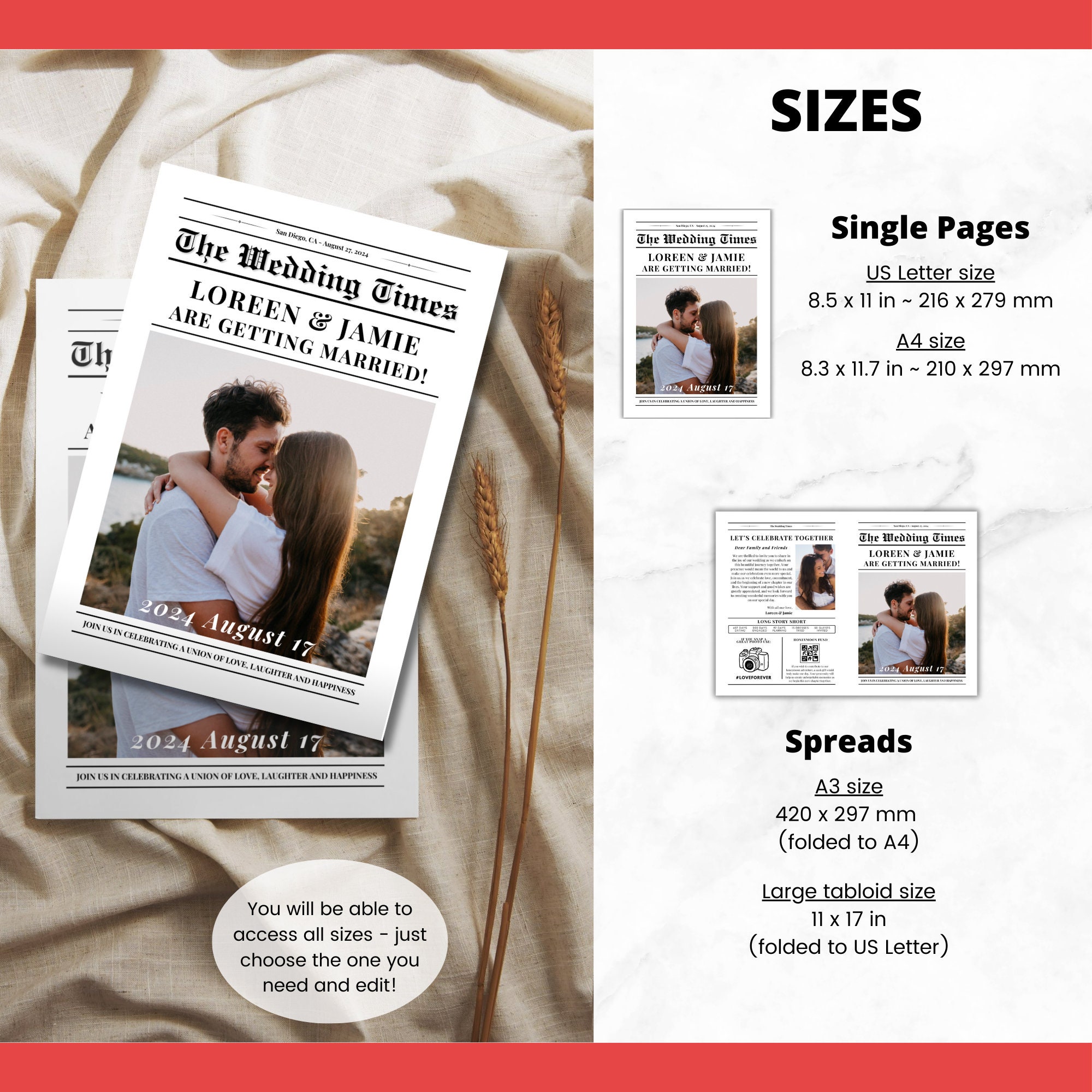 Editable Wedding Newspaper Invitation Template (digital Print) - Etsy