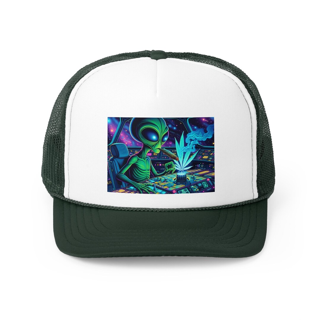 Alien in Space Ship Smoking Weed Snap Back Hat - Etsy