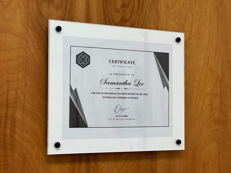 Elegant Acrylic Certificate Display With Standoffs FLOATING FRAME ...
