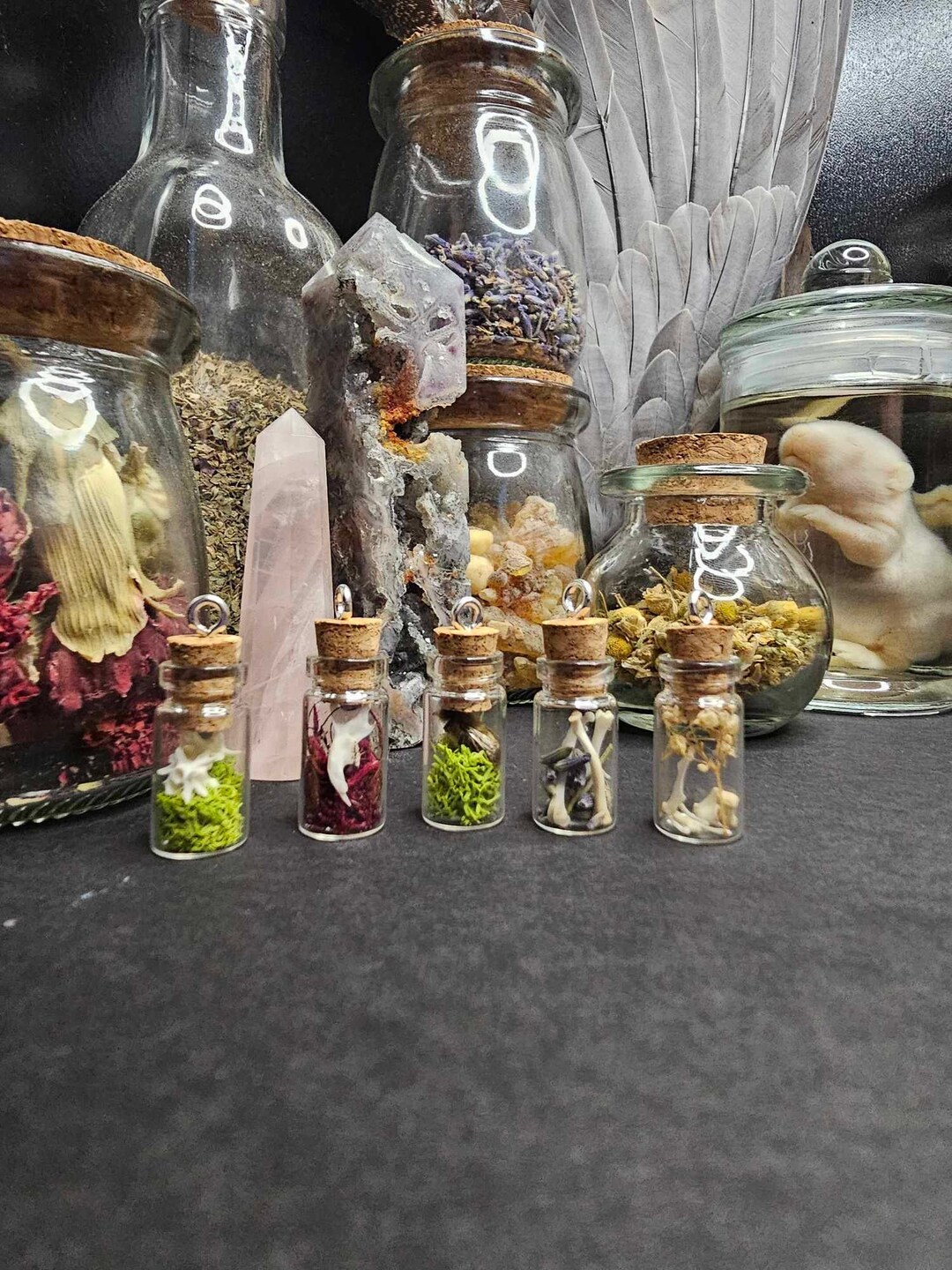 Mini Vial Charms With Necklace Option - Dried Flowers and Moss, Rodent ...