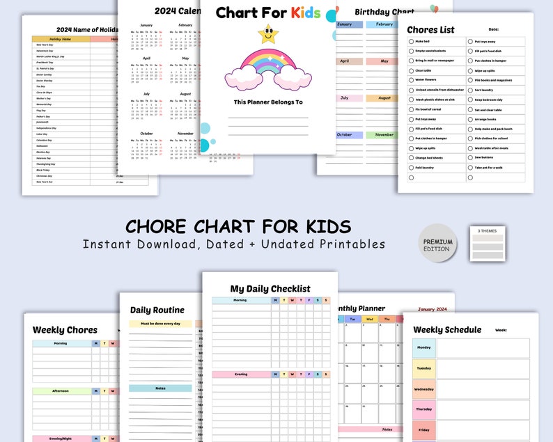 Kids Chore Chart, Personalized Daily Routine Tracker, Children's Reward ...