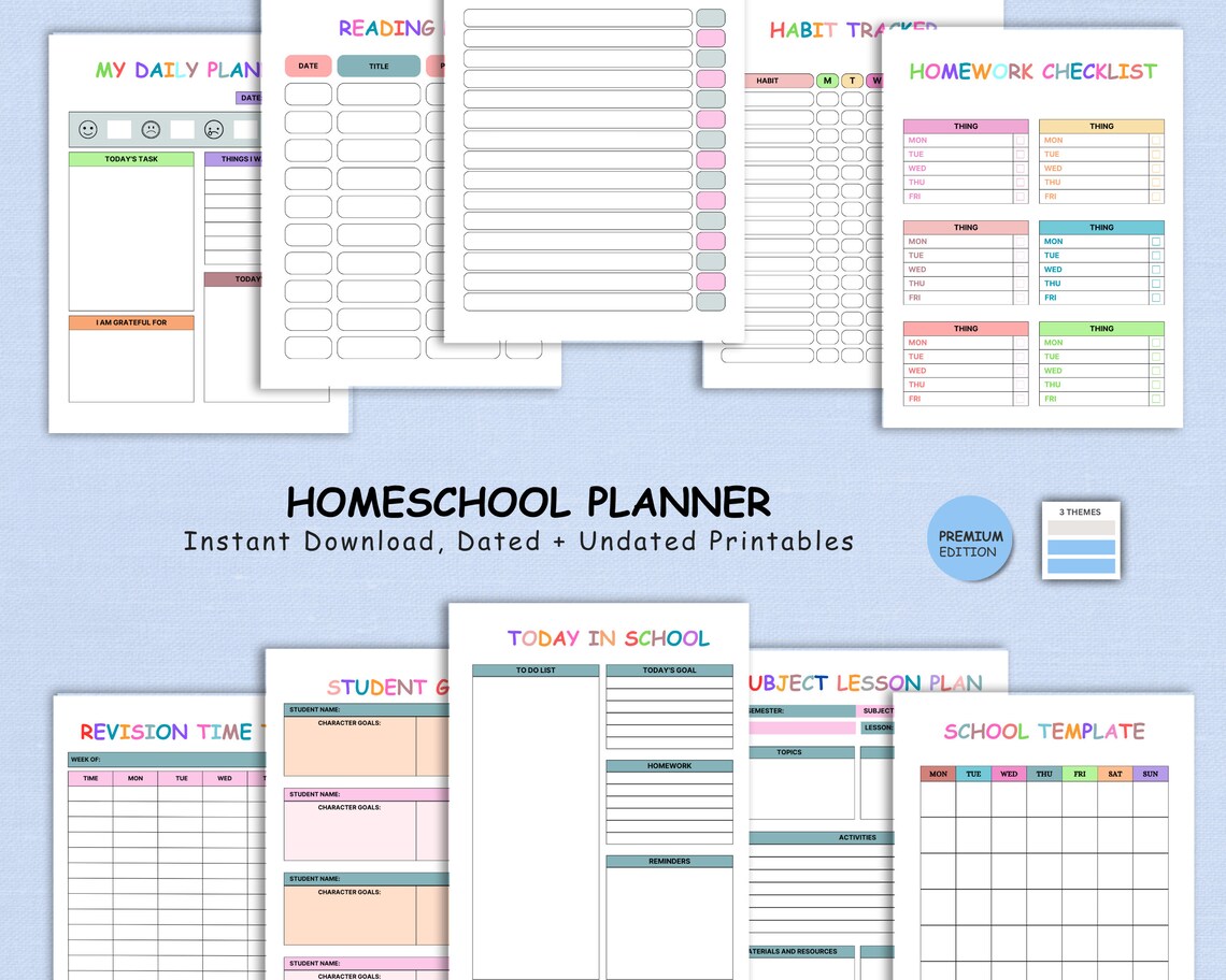 Colorful Homeschool Planner, Academic Weekly Organizer, Student Agenda ...