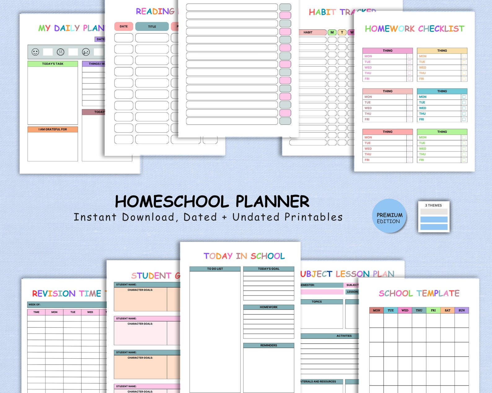 Colorful Homeschool Planner, Academic Weekly Organizer, Student Agenda ...
