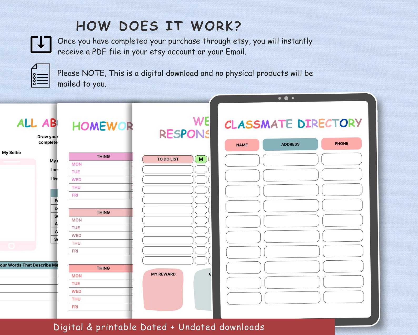 Colorful Homeschool Planner, Academic Weekly Organizer, Student Agenda ...