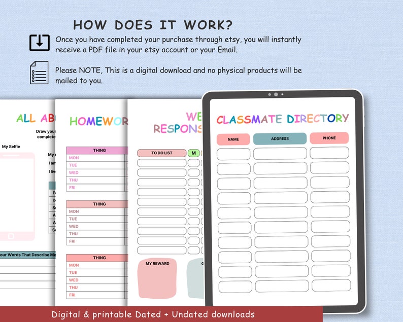 Colorful Homeschool Planner, Academic Weekly Organizer, Student Agenda ...