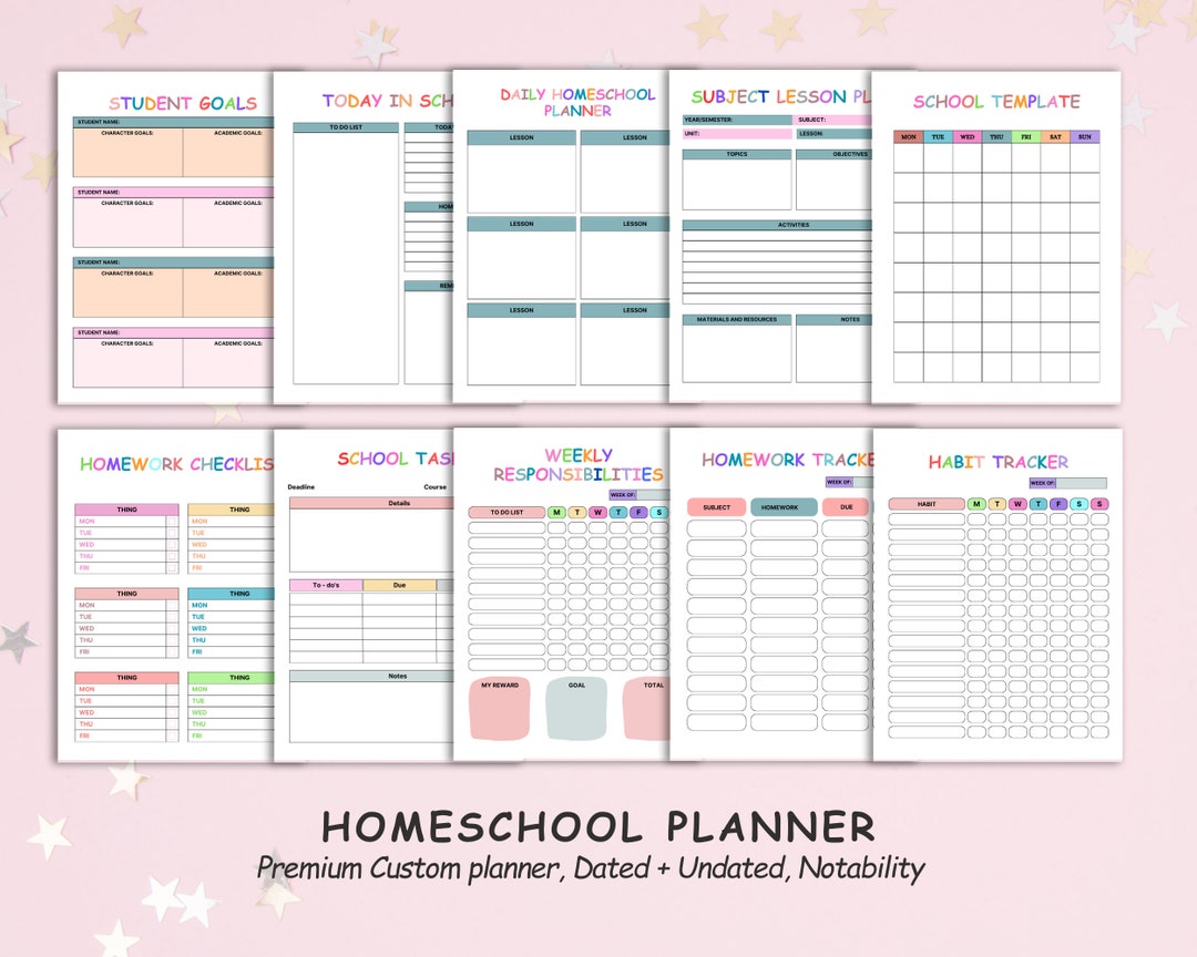 Colorful Homeschool Planner, Academic Weekly Organizer, Student Agenda ...
