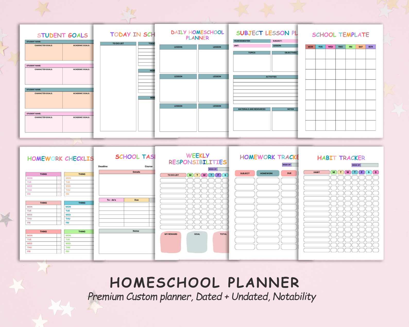 Colorful Homeschool Planner, Academic Weekly Organizer, Student Agenda ...